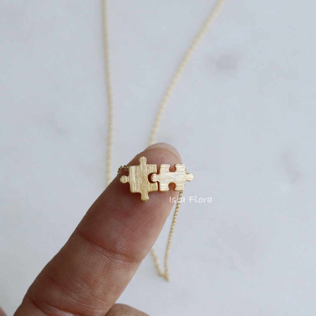 Dainty 'we Fit' Puzzle Piece Necklace, Brushed Look, Jigsaw, Gold ...
