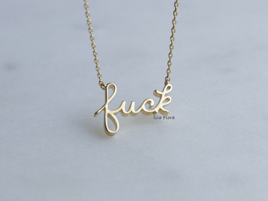 Gentle Lowercase Fuck Cursive Script Necklace, Gold Silver, Artistic ...