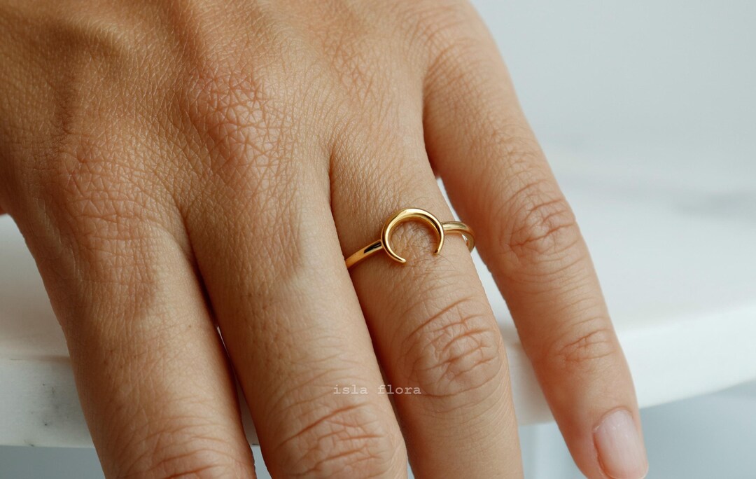 Small Crescent Horn, Upside Down Moon Shape Ring, Celestial Aesthetic ...