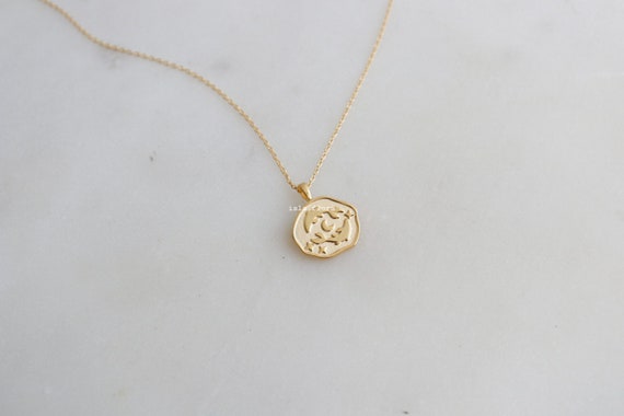 Pisces Zodiac Two Fishes Emboss Stamped Uneven Coin Necklace Dainty 18k Gold Dipped Timeless Minimalist Jewelry Bridesmaid Gift Etsy