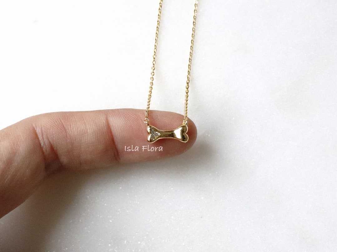 18k Gold Dipped Dog Bone Pendant Necklace, Adorable Puppy CZ Heart ...