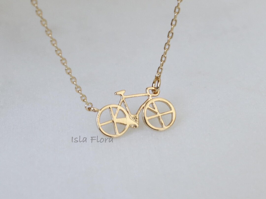 Simple Bicycle Charm, Bike Necklace, 18K Gold Plated Chain, Dainty Minimalist, Layering Necklace ...