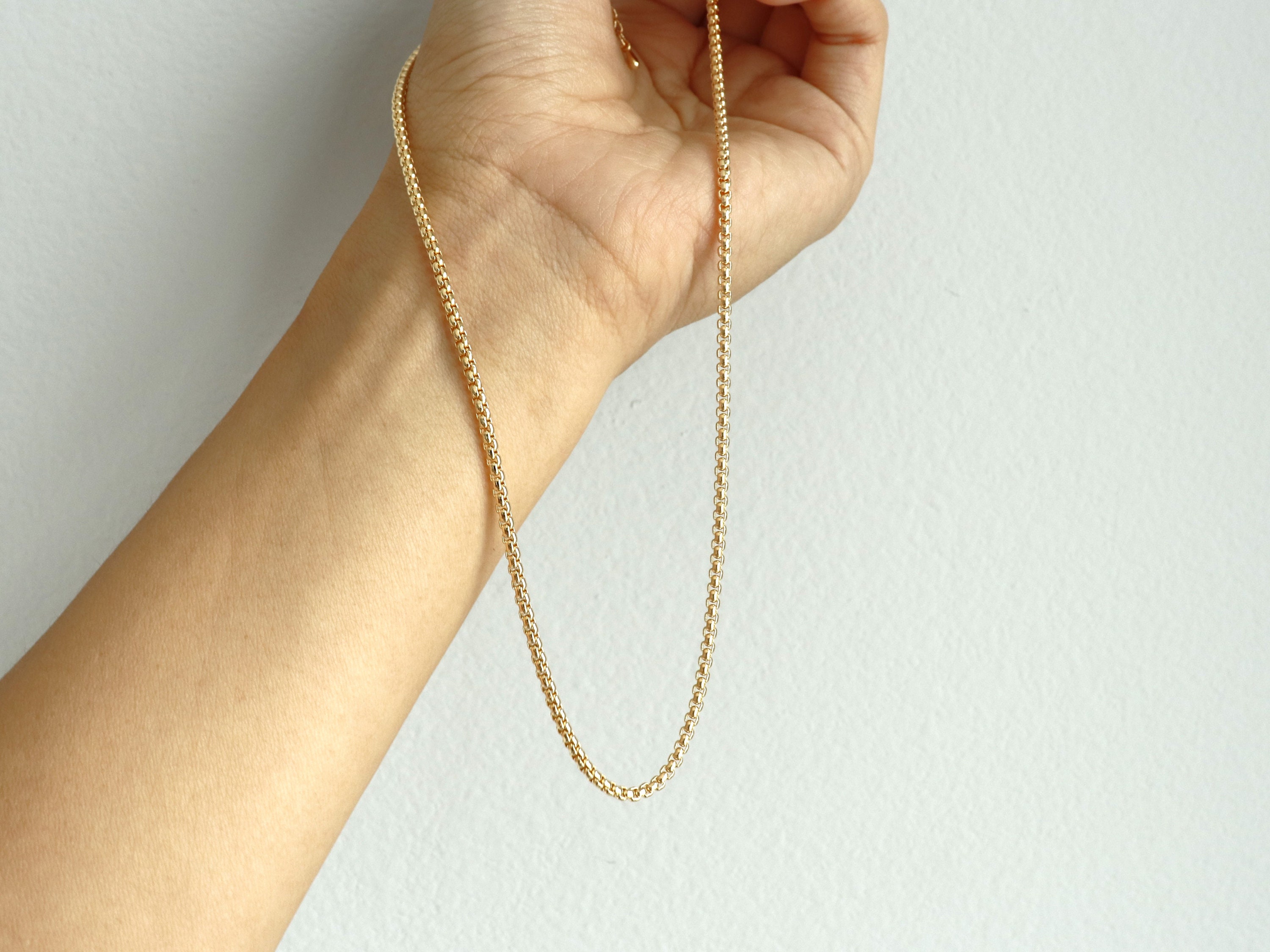 Tangle Free Dainty Thin Box Chain Necklace Gold Played L - Etsy