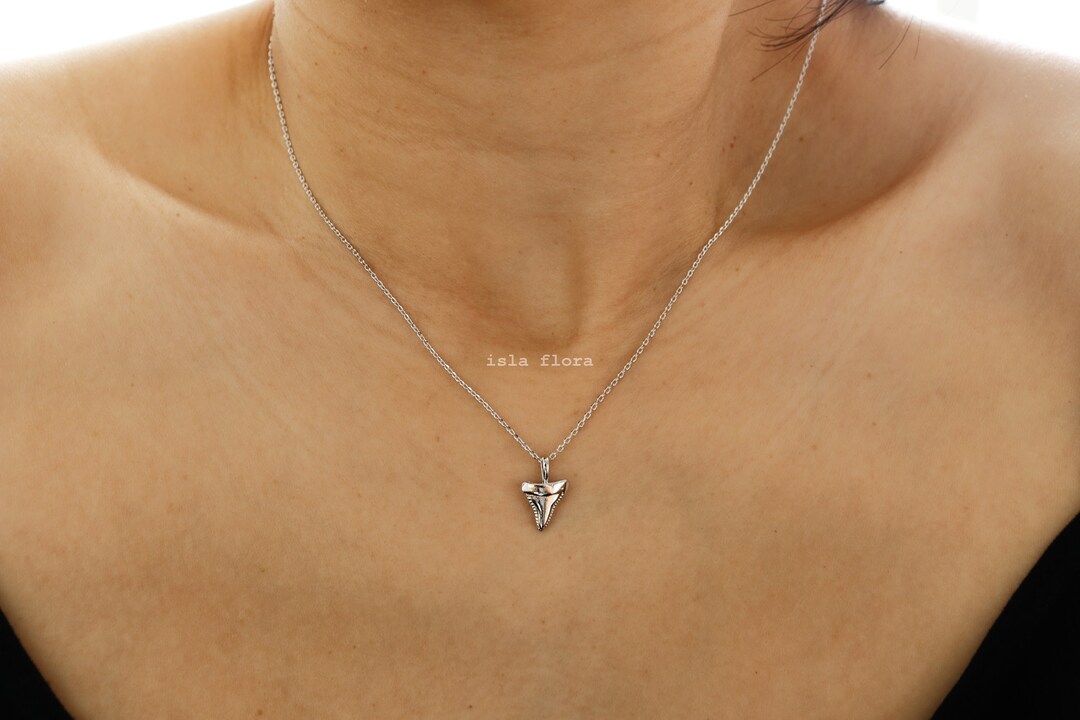 Dainty Shark Tooth Coastal Charm Necklace, Gold Plated Talisman ...