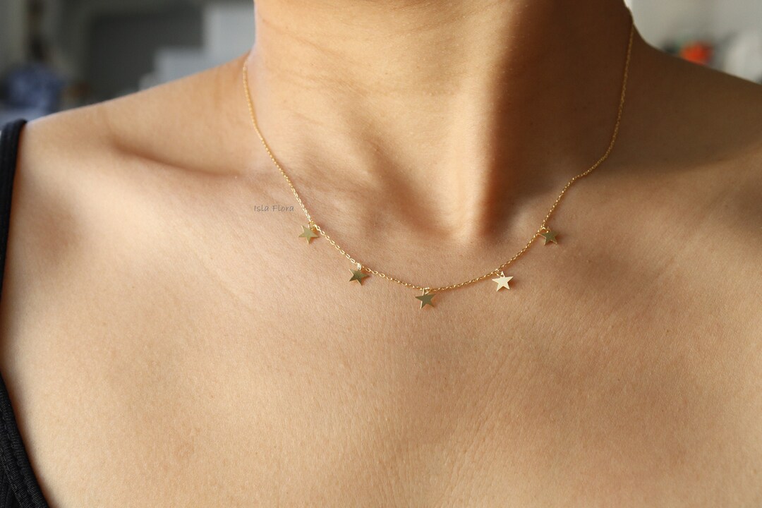 Dangling Stars Confetti Charm Station Necklace, Dainty Micro Star ...