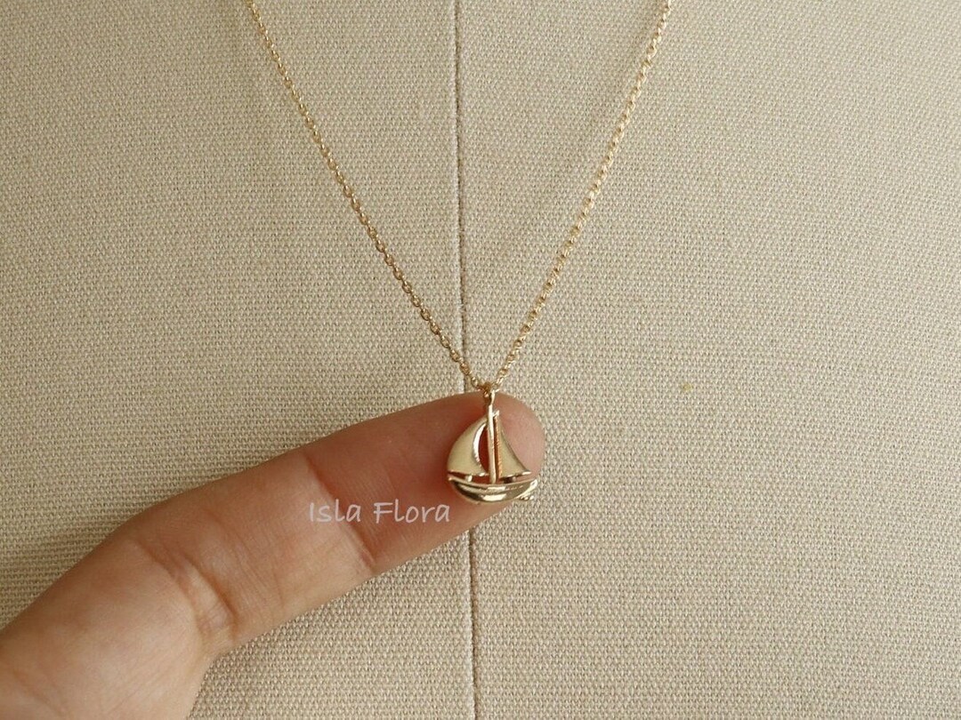 Dainty Sailboat Pendant Necklace, Gold Plated, Detailed Silver Sail ...