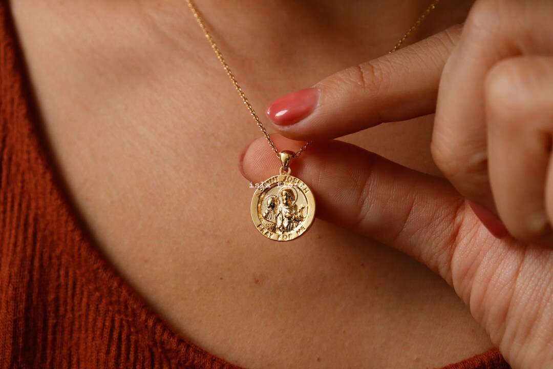 St Joseph Emboss Necklace, Gold Dipped Saint Nazareth, Father With ...