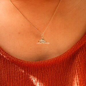 Crystal Paved Gold UFO Pendant Necklace, Flying Saucer Gold Plated ...