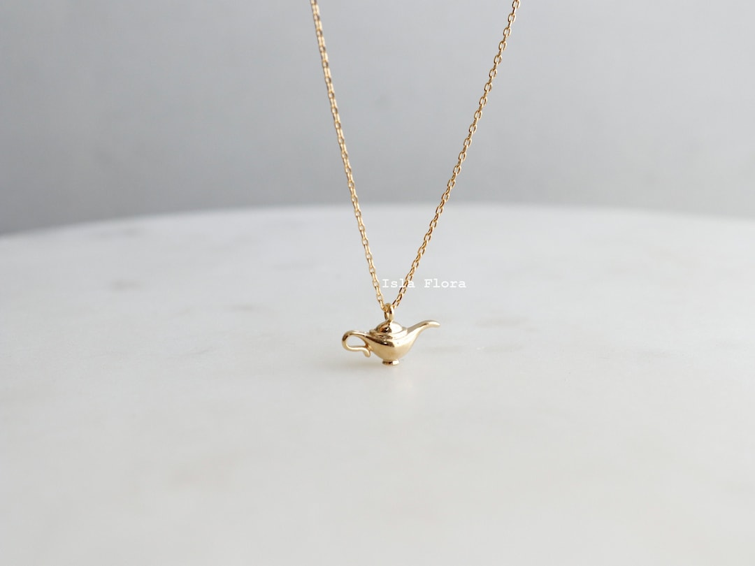 Mini Genie Lamp Pendant Necklace, 18k Gold Dipped Super Detailed Oil ...