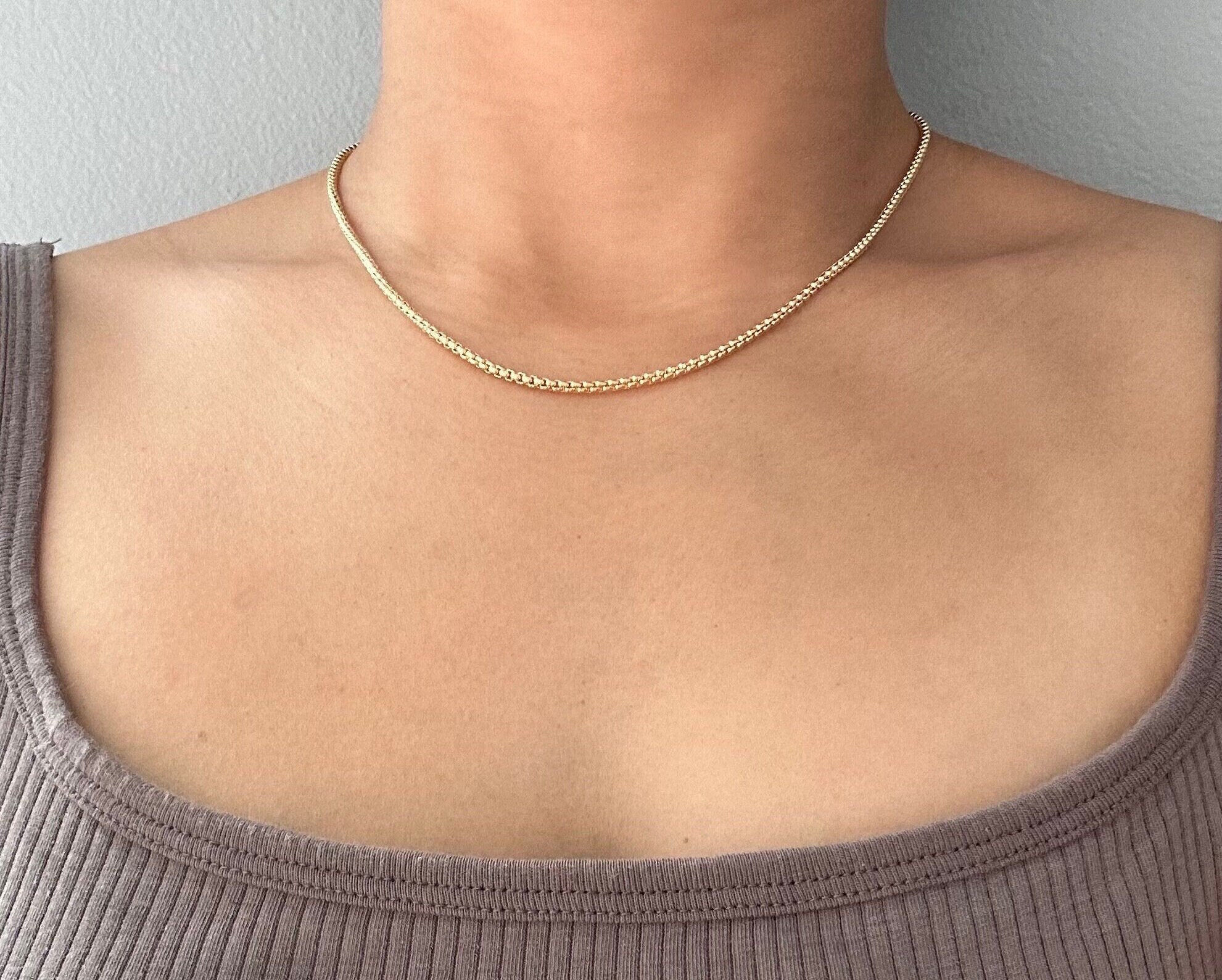 Tangle Free Dainty Thin Box Chain Necklace Gold Played L - Etsy