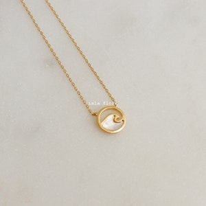 Mother of Pearl White Shell Wave Coin Pendant Necklace, Dainty Gold ...