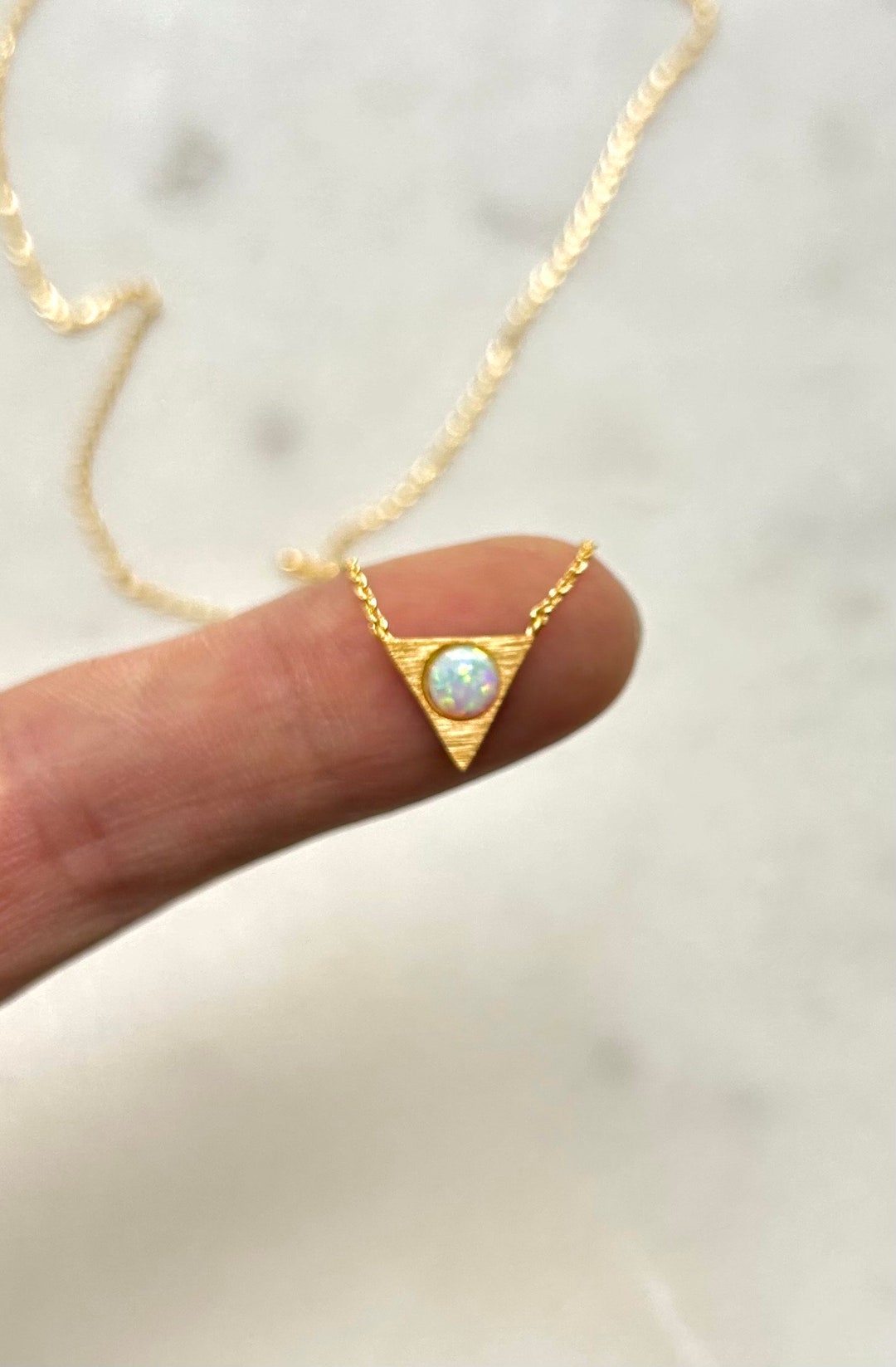 18k Gold Dipped Inverted Triangle Opal Pendant Necklace, Elegant and ...