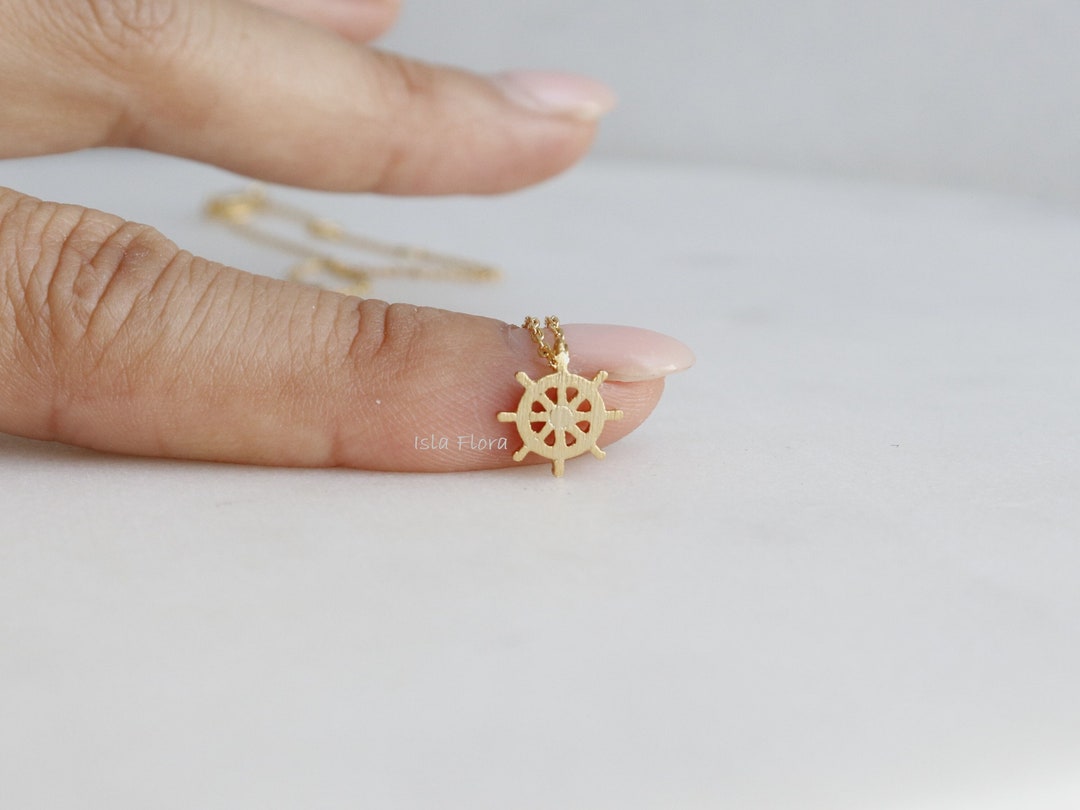 18k Gold Dipped Dainty Ship Wheel Pendant Necklace, Nautical Elegance ...