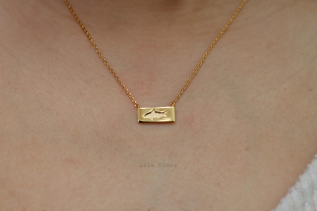 Dainty Shark Rectangle Bar Necklace, Gold Silver Statement Piece, Shark ...