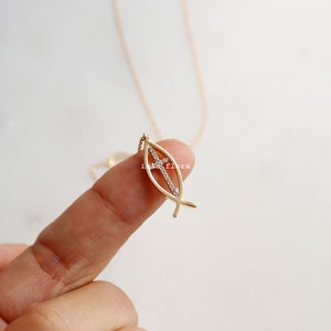 18k Gold Dipped Studded Cross Ichthys Necklace, Christian Symbol ...