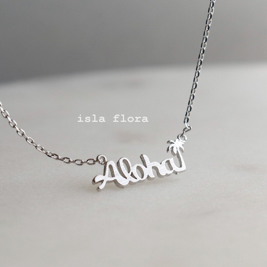 Dainty Cursive Aloha Necklace, 18k Gold Dipped Silver, Hawaii Warmth of ...