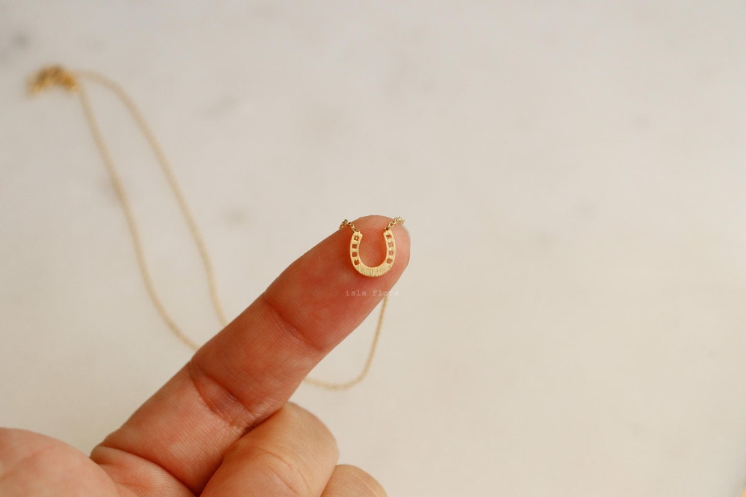 Dainty Lucky Round Horseshoe Pendant Necklace, Simple Brushed Look ...