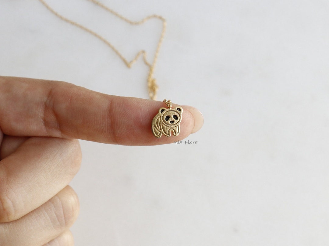 Small Cute Panda Pendant Necklace, Brushed Look, Dainty, Gold Silver ...