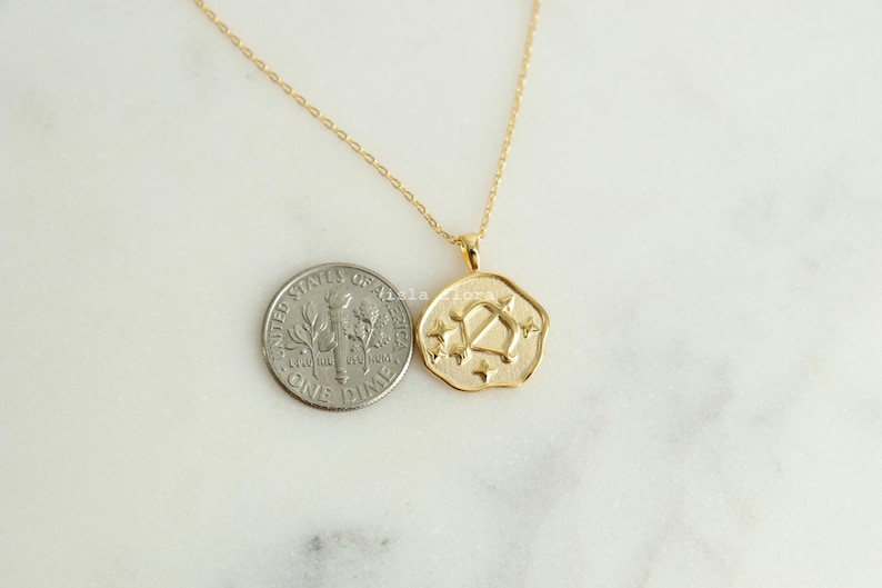 Sagittarius Zodiac Emboss Stamped Uneven Coin Necklace, Arrow and Arch ...