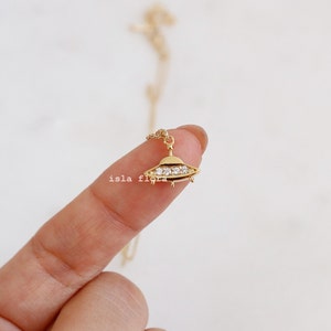 Crystal Paved Gold UFO Pendant Necklace, Flying Saucer Gold Plated ...