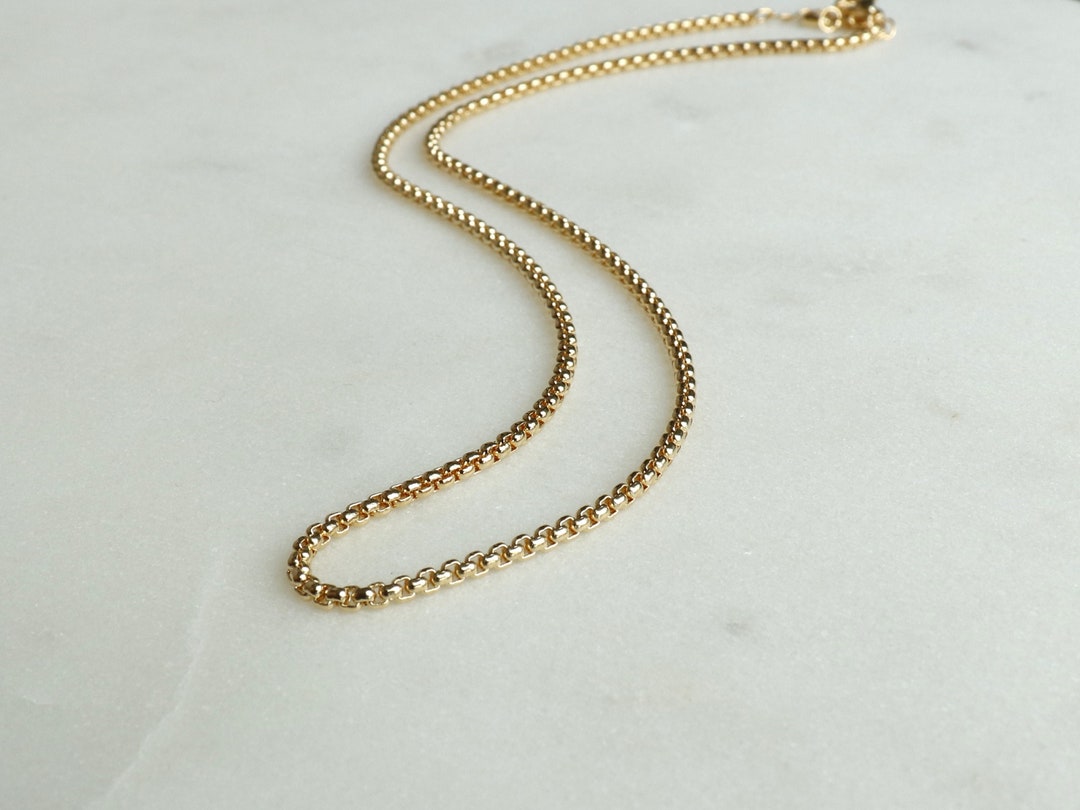 Tangle Free Dainty Thin Box Chain Necklace Gold Played L Minimalist and ...