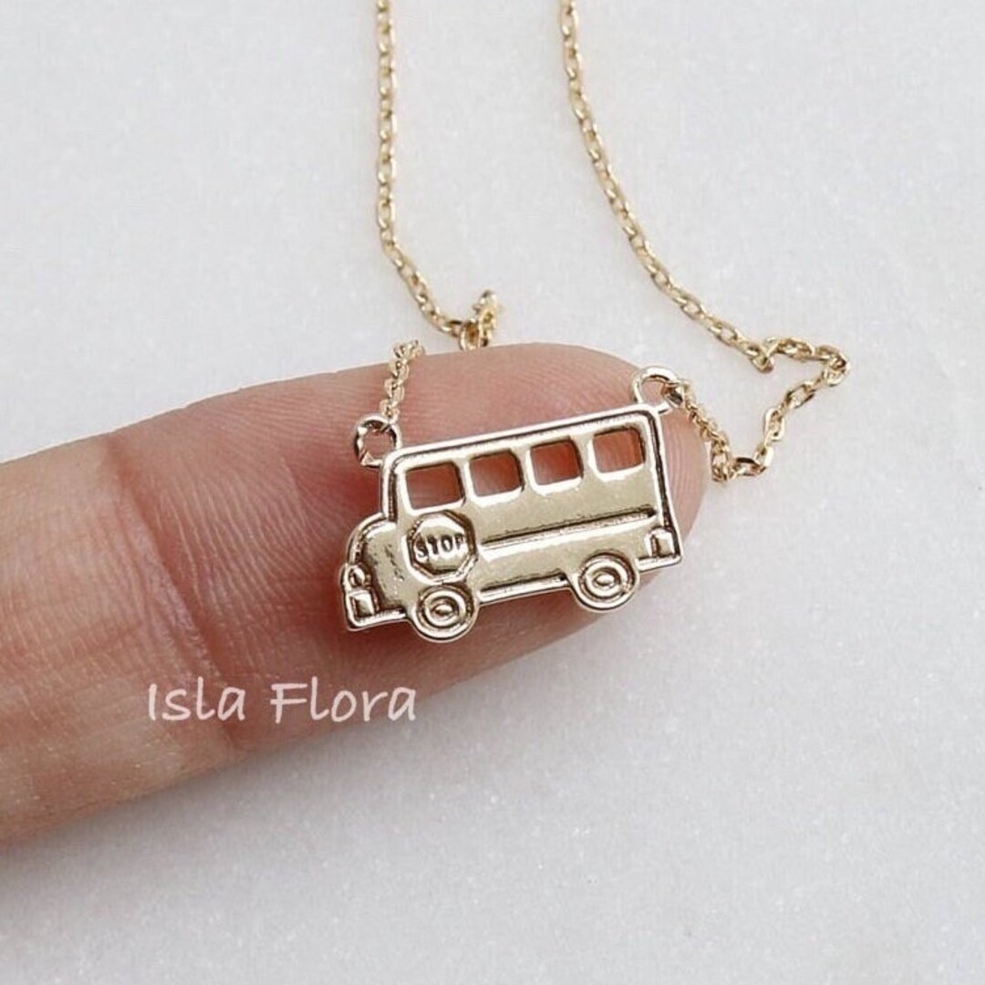 18k Gold Dipped School Bus Necklace, Nostalgic Charm, Bus Driver ...