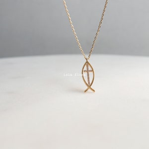 18k Gold Dipped Studded Cross Ichthys Necklace, Christian Symbol ...