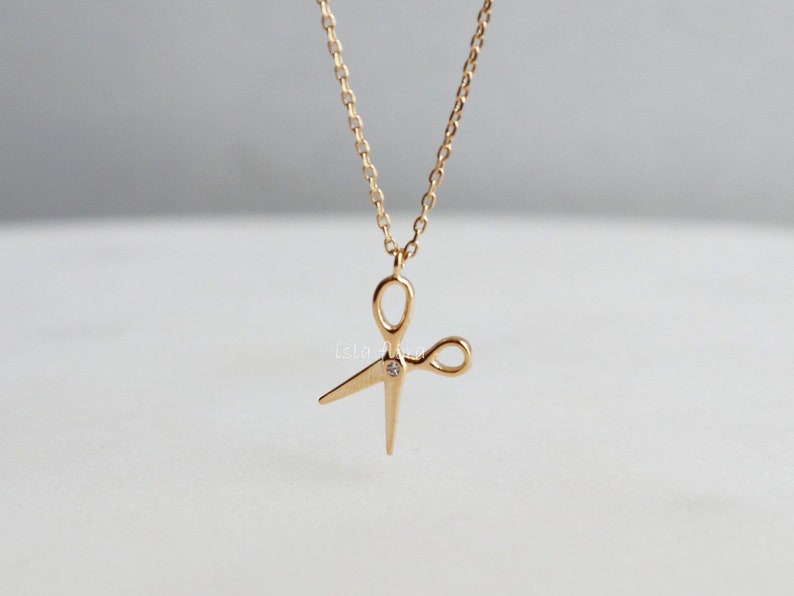 Realistic Scissor Pendant Necklace, Cubic Zirconia Gold Plated, Silver ...