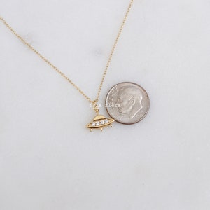 Crystal Paved Gold UFO Pendant Necklace, Flying Saucer Gold Plated ...