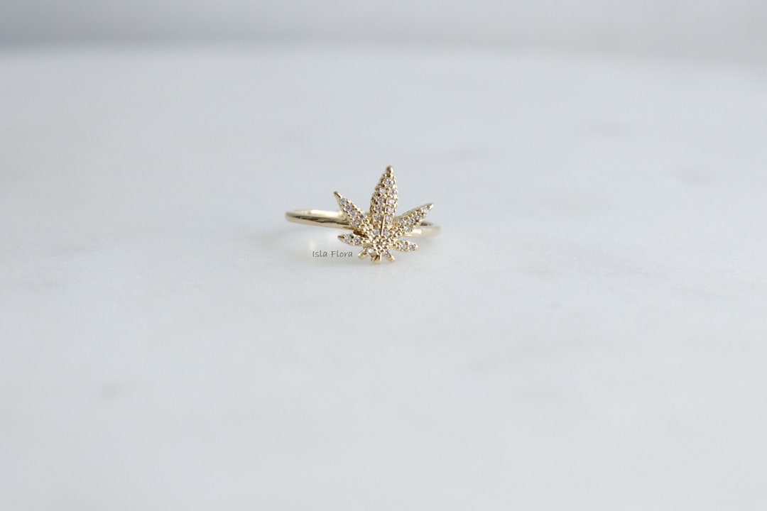 18k Gold Dipped Paved CZ Marijuana Leaf Ring - Hemp, 420 Statement in ...