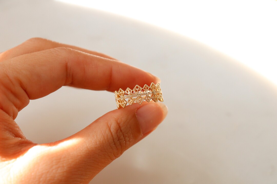 18k Gold Dipped Dainty Parallel Diamond Shape Quatrefoil Ring ...