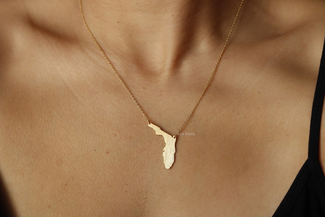 Brushed Florida State Pendant Necklace, Sunshine State Pride, Gold ...