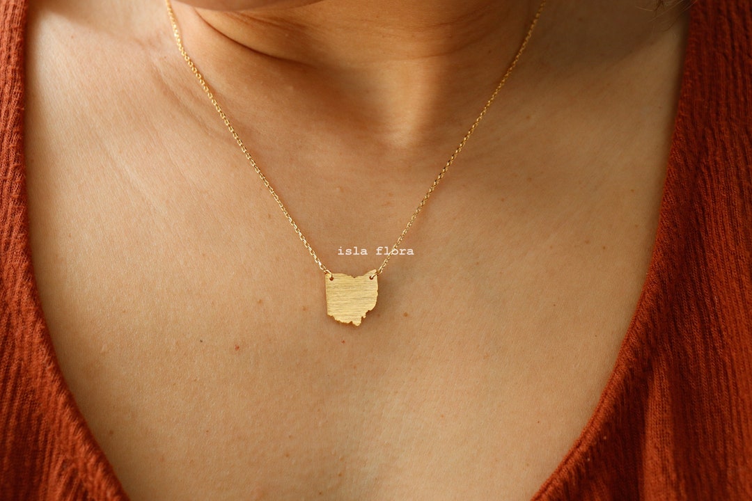 Brushed Ohio State Pendant Necklace, Flaunt Your Buckeye Pride, Gold ...