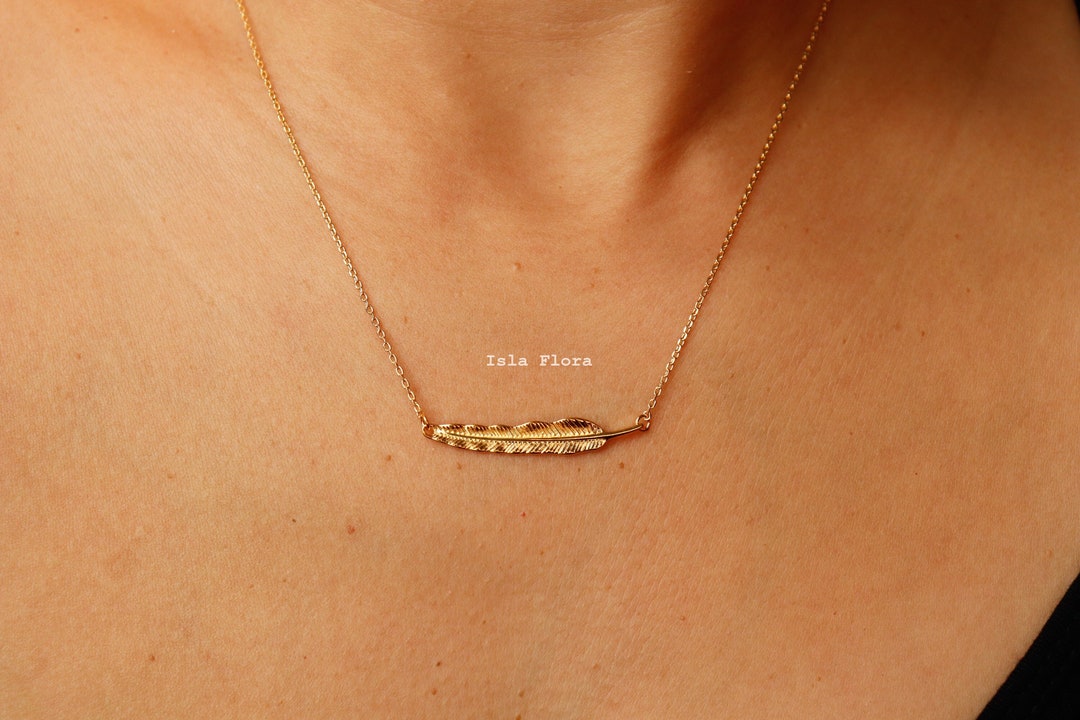 Single Feather Necklace 18K Gold Dipped Dainty Leaf Feather Pendant ...