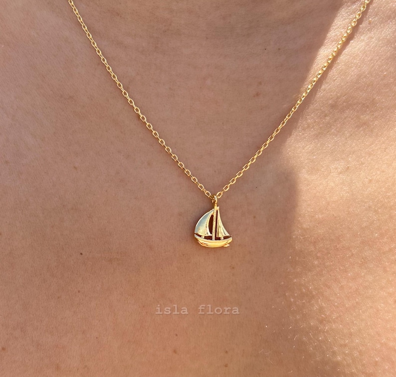 Dainty Sailboat Pendant Necklace, Gold Plated, Detailed Silver Sail ...