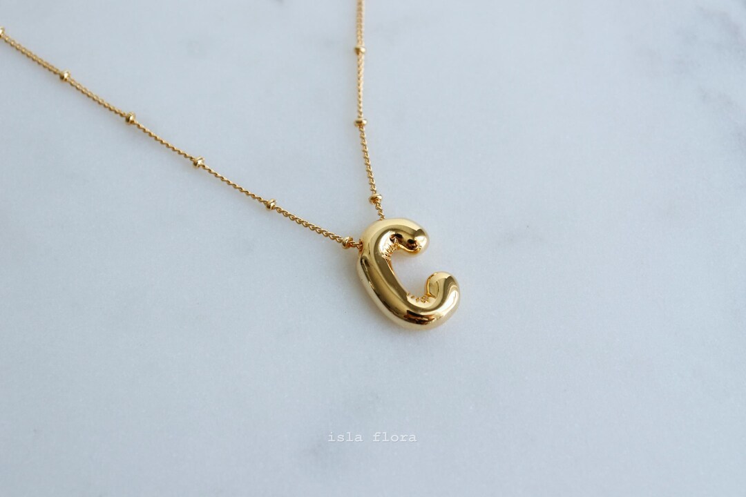 Large Chunky Letter C Necklace, Gold Plated Satellite Chain, Bubble ...