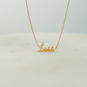 Cute Lowercase Boss Cursive Script Necklace, 18k Gold Dipped Artistic ...