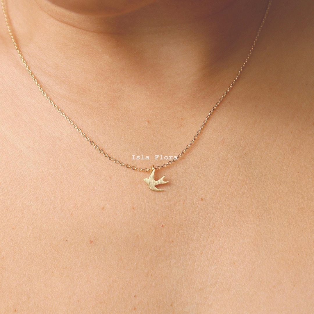 Tiny Dainty Swallow Bird Pendant Necklace, Whimsical Elegance, Simple ...