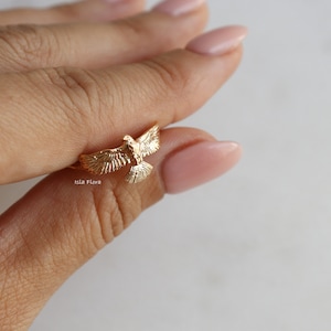 Full Eagle or Hawk Brass Ring, Flying, Delicate Gold Plated, Spread ...