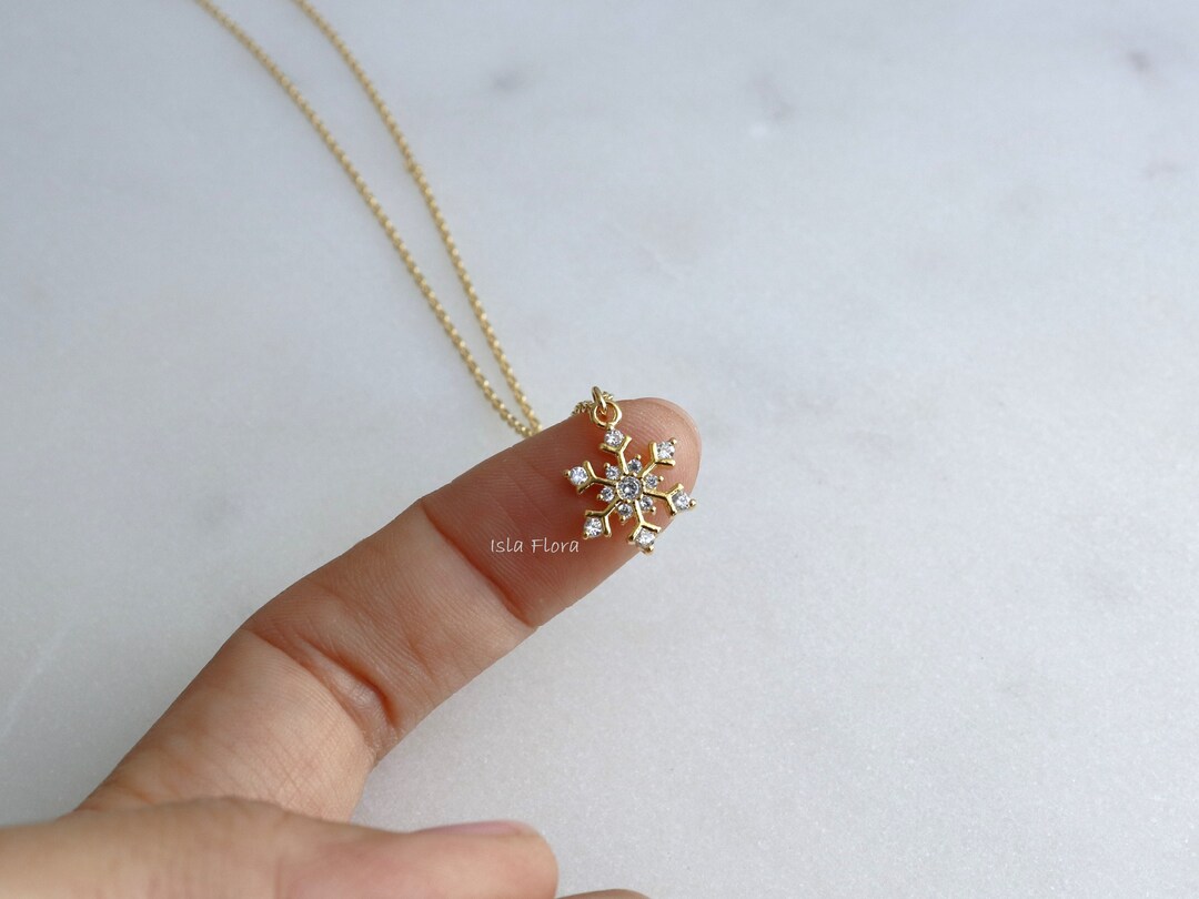 Dainty Crystal Snowflake Pendant Necklace, Gold Plated Winter ...