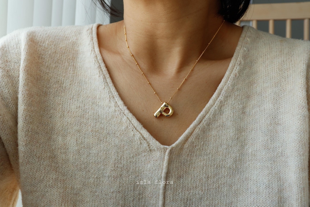 Large Chunky Letter P Necklace, Gold Plated Satellite Chain, Bubble ...