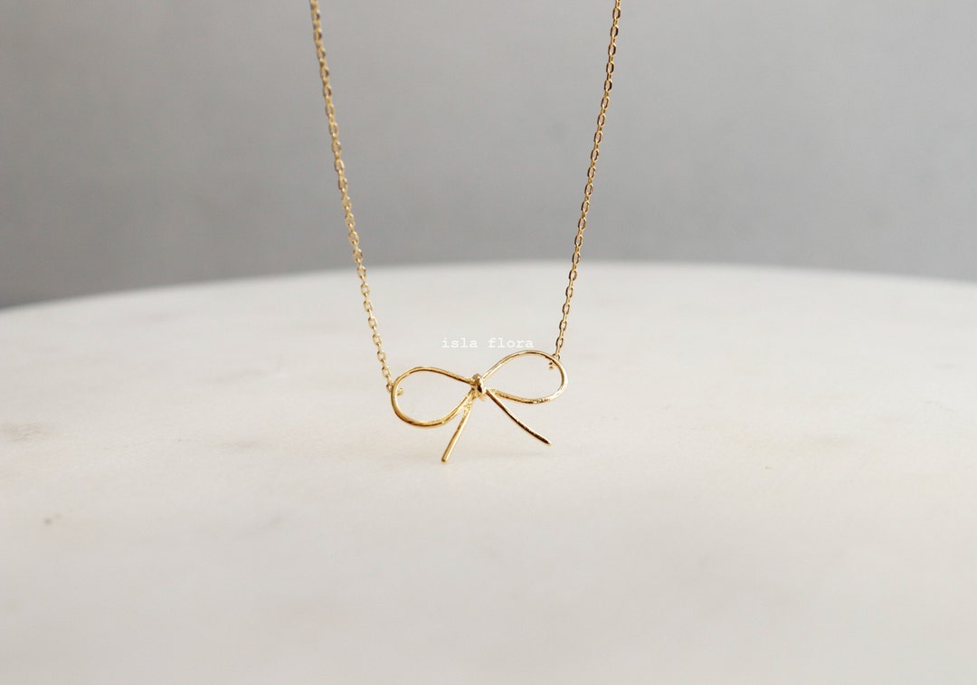 Dainty Bow Necklace, Aesthetic Simple Knot Ribbon, Gold Plated ...