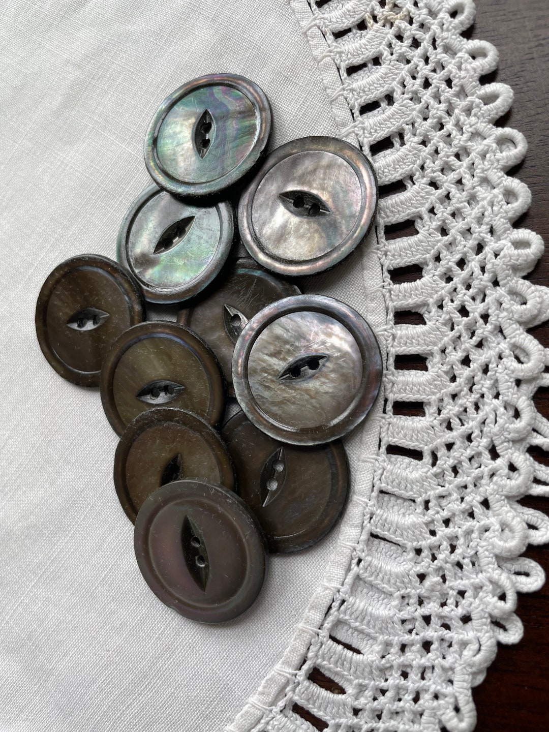 Set of 10 Vintage Shell Buttons, Slate Color - Etsy