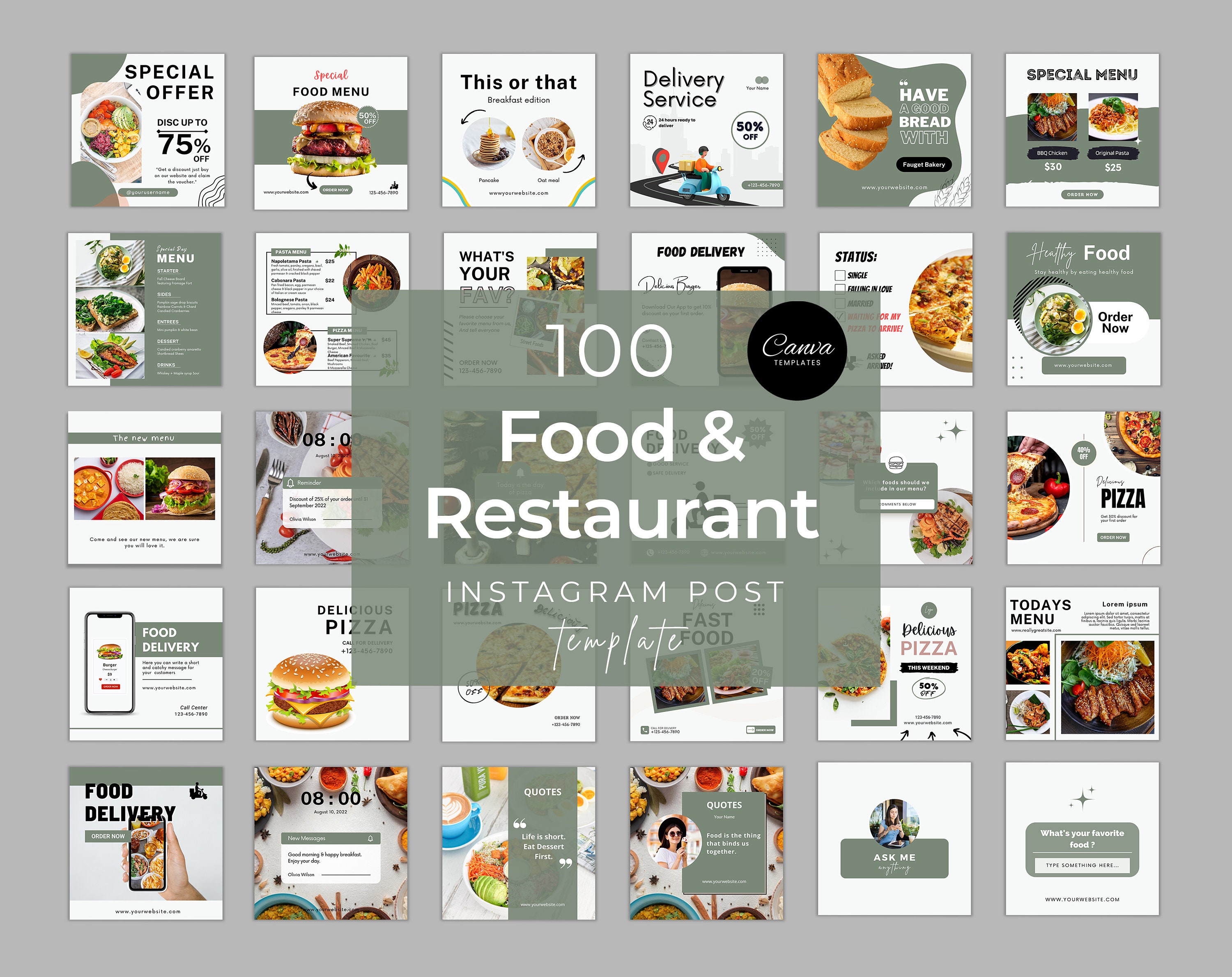Food & Restaurant Instagram Templates Editable Social Media - Etsy