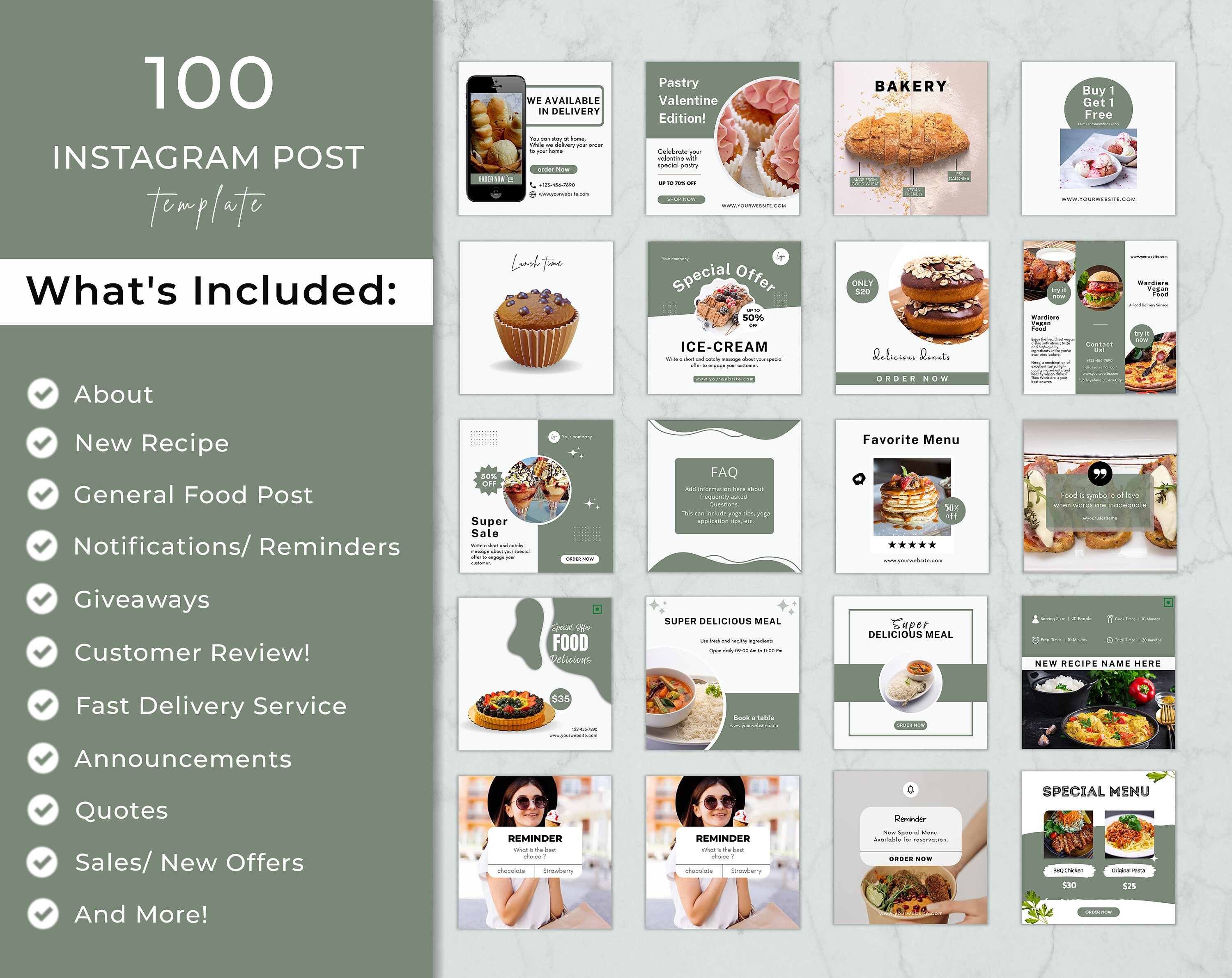 Food & Restaurant Instagram Templates Editable Social Media - Etsy