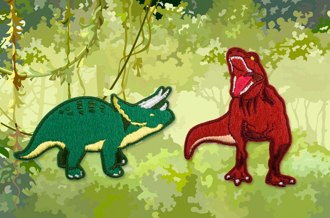 Tyrannosaurus Rex Triceratops Dinosaur Iron on Patch Embroidery ...