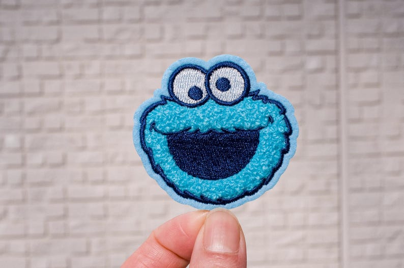 Fluffy Sesame Street Cookie Monster Face Iron on Patch, Embroidered ...