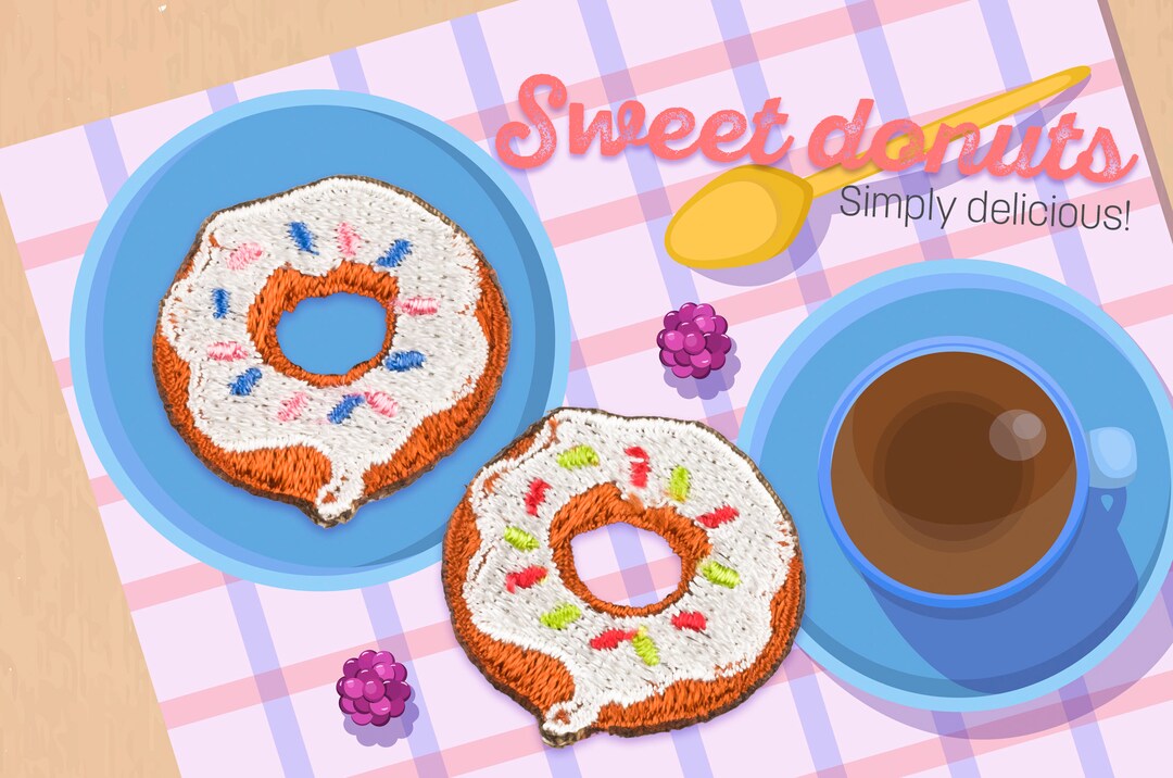 Set of 2 Donut Iron on Patch Embroidery Decorative Applique DIY ...