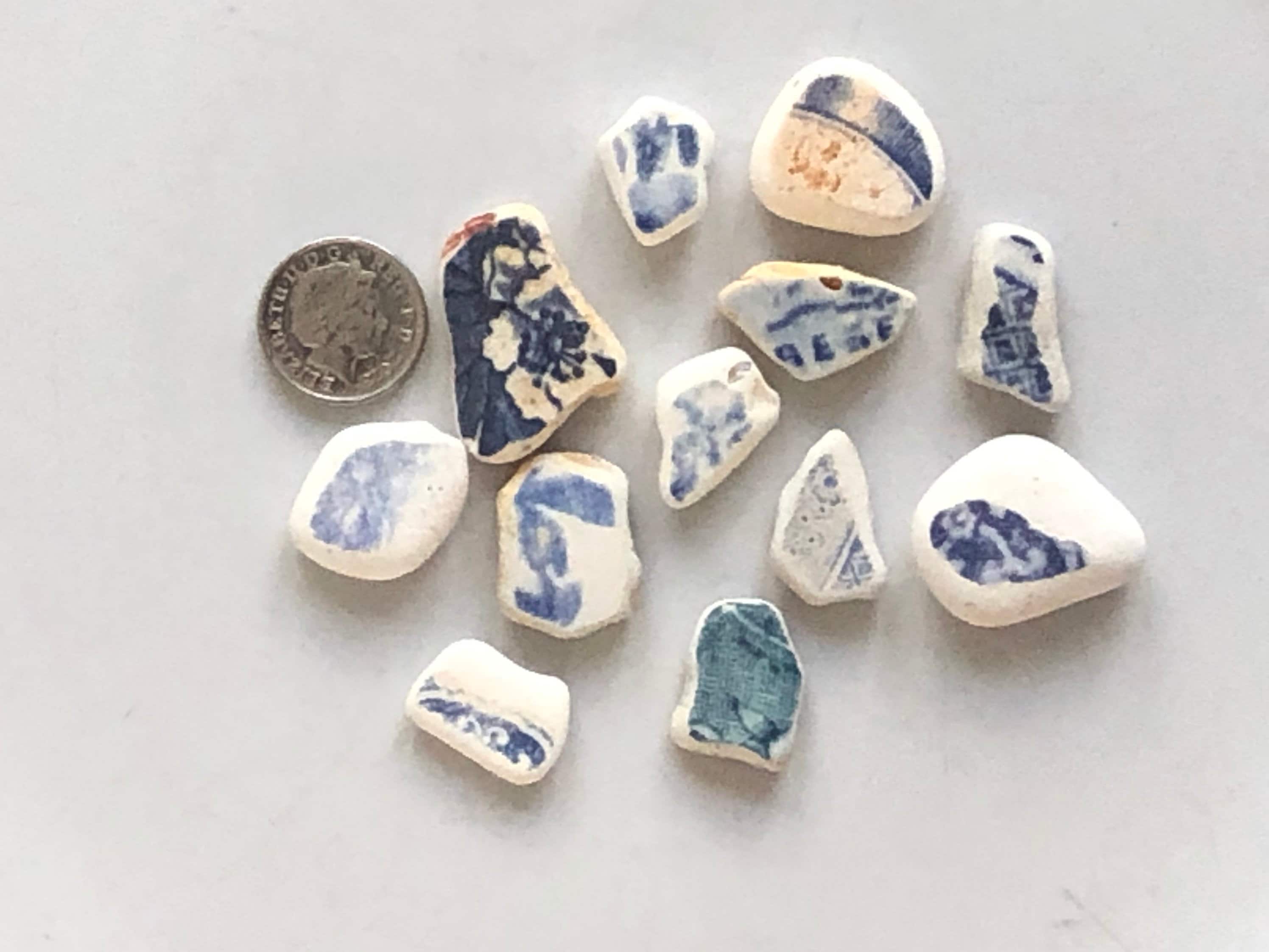 Blue and White Patterned Seaham Sea Pottery - Etsy