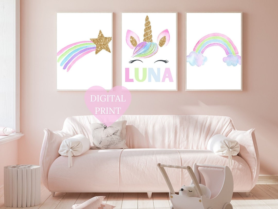 Unicorn Printable Art Set, Unicorn Art Prints, Nursery Decor, Girls ...